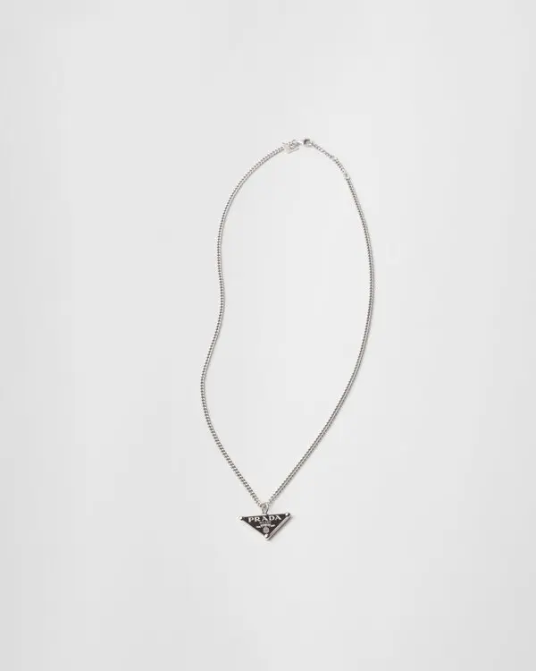 Prada Sterling Silver Pendant Necklace - Black