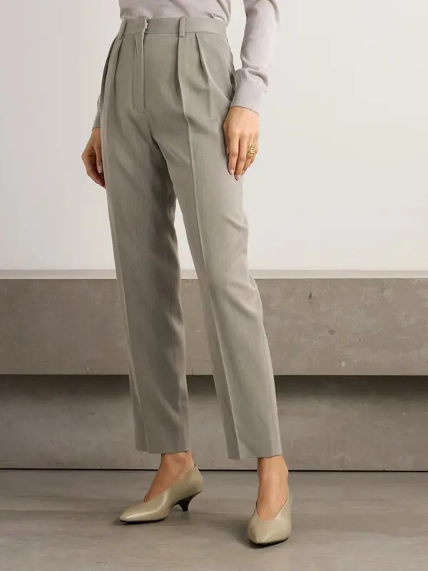 Loro Piana Hudson Cropped Pleated Wool Tapered Trousers