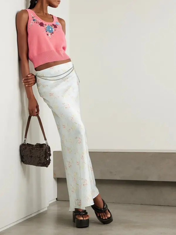 Rabanne Floral-print Satin Maxi Skirt - Multi