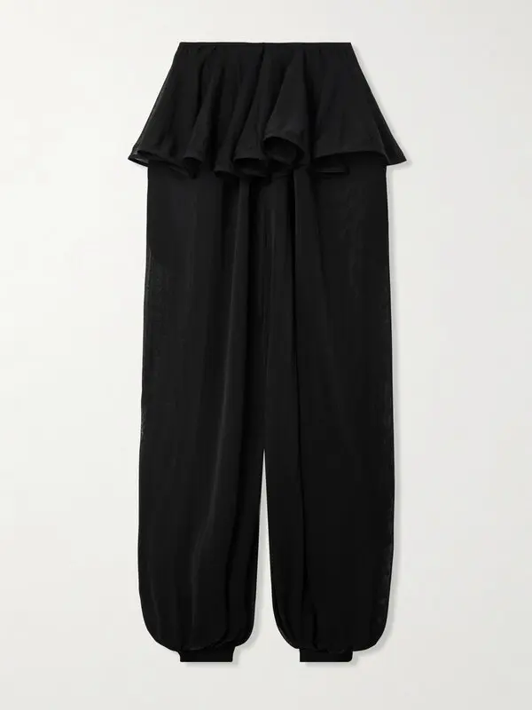 Alaïa Pleated Georgette Peplum Tapered Pants - Black