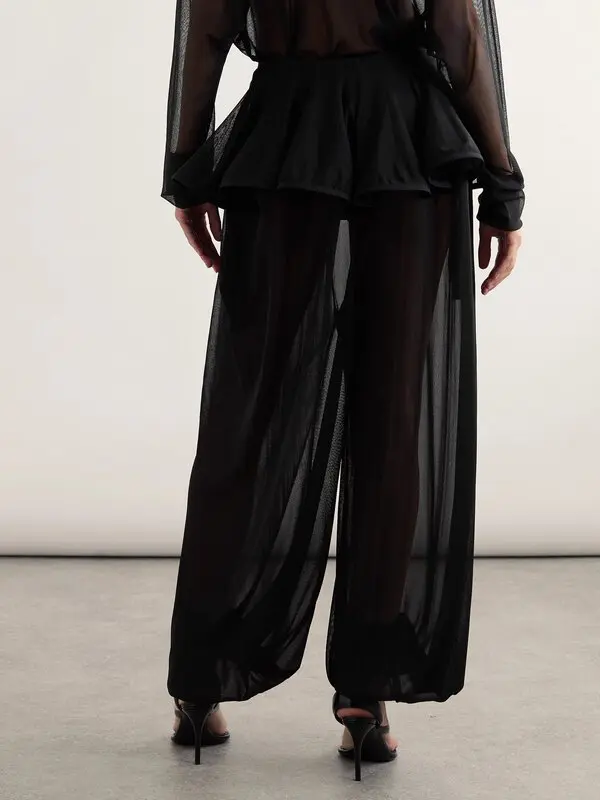 Alaïa Pleated Georgette Peplum Tapered Pants - Black