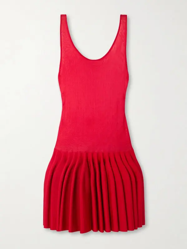 Alaïa Pleated Jersey And Stretch-knit Mini Dress - Red