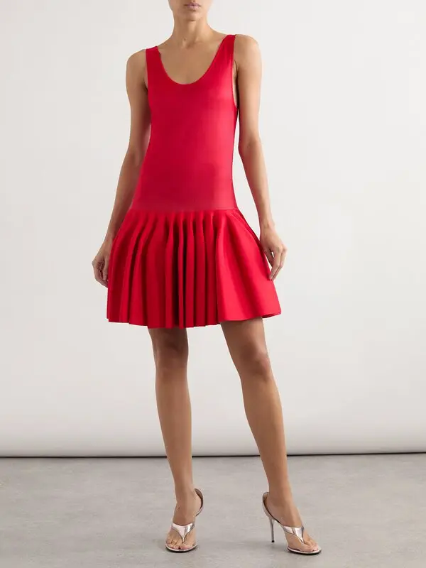 Alaïa Pleated Jersey And Stretch-knit Mini Dress - Red