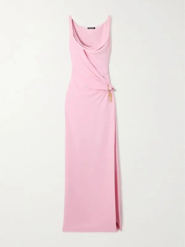 Versace Embellished Draped Wrap-effect Silk-cady Gown