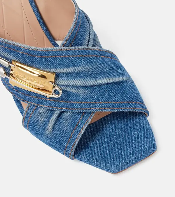 Balmain Embellished Denim Mules