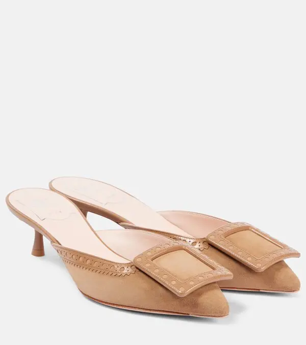 ROGER VIVIER Viv' In The City 45 Suede Mules - Brown