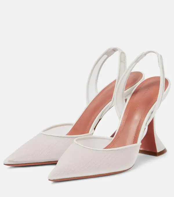 Amina Muaddi Holli Mesh Slingback Pumps - White
