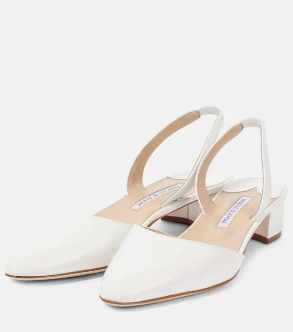 Manolo Blahnik Bridal Aspro 30 Leather Slingback Pumps - White