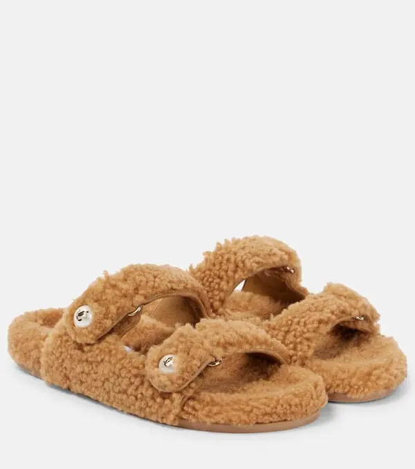 JIMMY CHOO Fayence Shearling Sandals - Beige