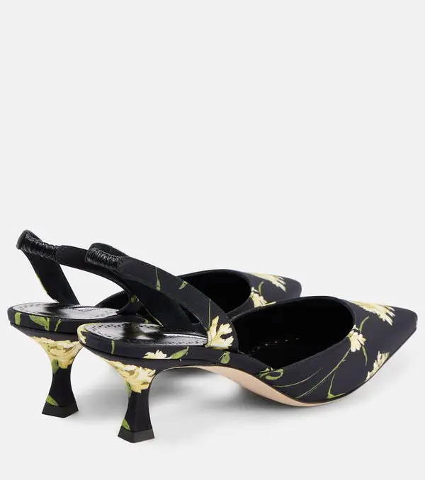 Manolo Blahnik Carolyne 50 Floral Slingback Pumps