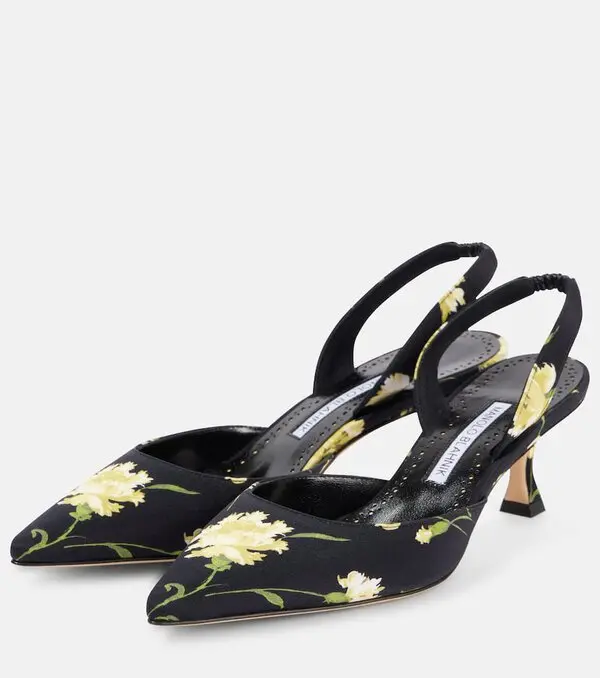 Manolo Blahnik Carolyne 50 Floral Slingback Pumps