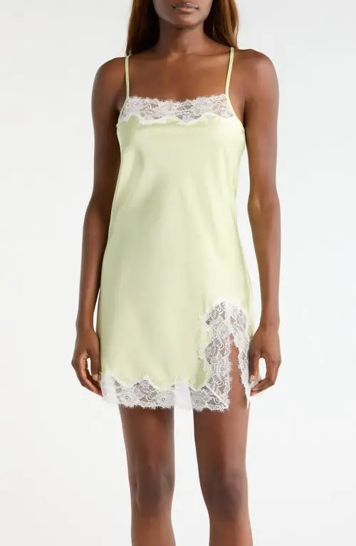 OPEN EDIT Lace Trim Satin Chemise - Green Feather