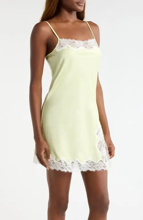 OPEN EDIT Lace Trim Satin Chemise - Green Feather