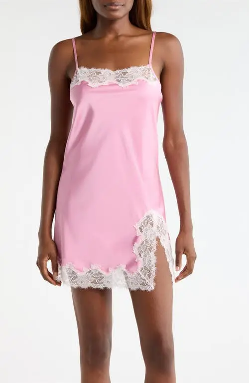 OPEN EDIT Lace Trim Satin Chemise - Pink Storm