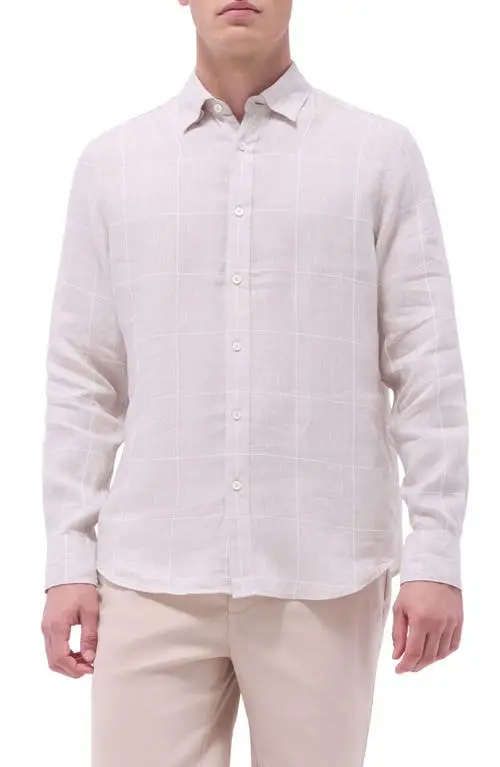 Bugatchi Julian Windowpane Check Linen & Cotton Button-up Shirt