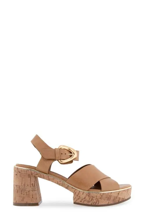 Aerosoles Zephyr Platform Sandals - Tan Burnished Leather