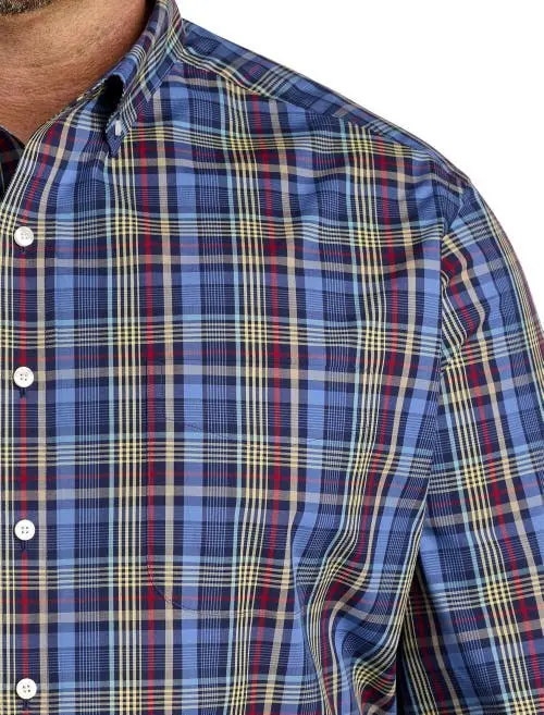 OAK HILL BY DXL Big & Tall Plaid Performance Sport Shirt - Navy