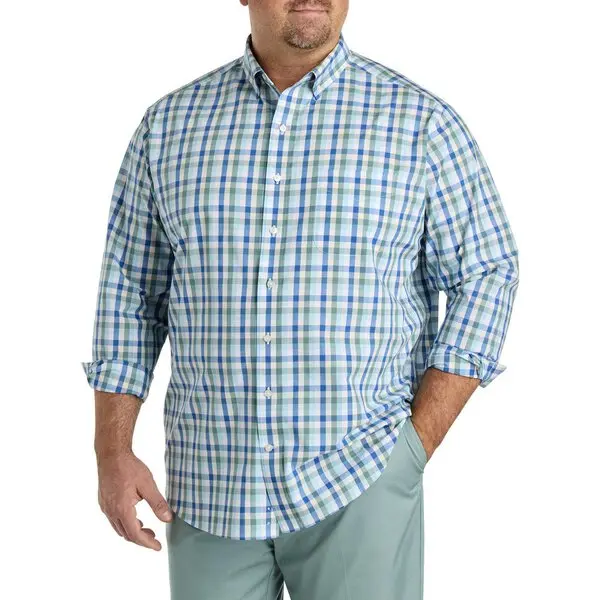 OAK HILL BY DXL Big & Tall Small Plaid Performance Sport Shirt - Blue Multi