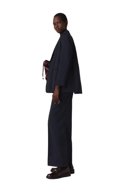 Maje Suit Jacket With Pleated Back - Navy