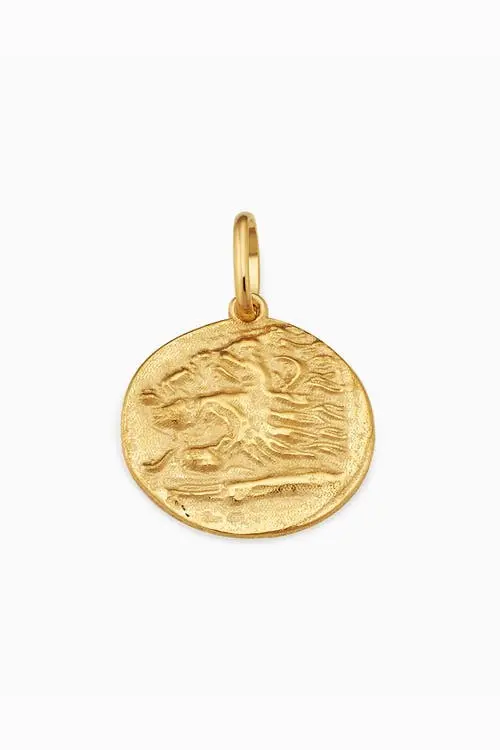 ORADINA 14k Gold Greek Lion Medallion Pendant - Yellow Gold