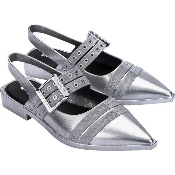 Melissa Ladylike Mary Jane Flats - Silver/ Black