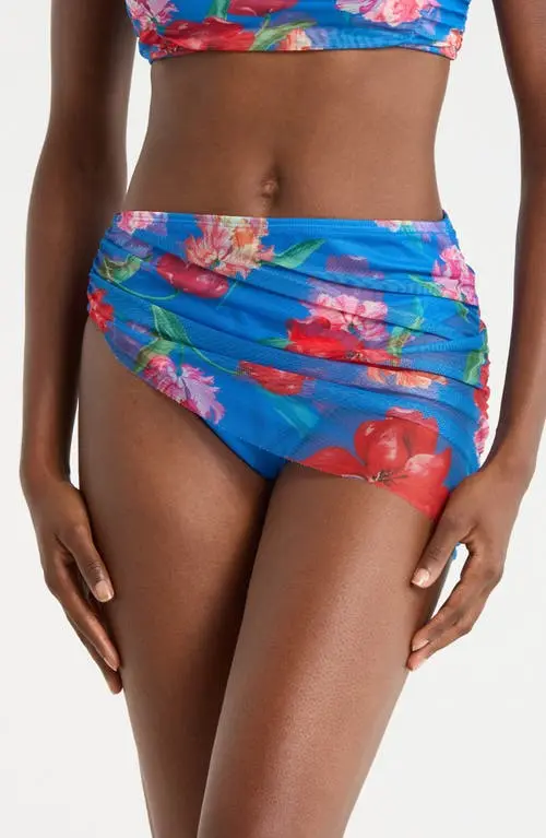 HUTCH Mazina Skirted Bikini Bottoms - Watercolor Rococo Blue/red