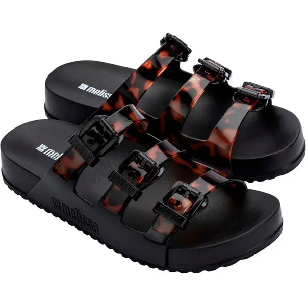 Melissa Cozy Stripes Platform Slide Sandal - Black/ Clear Tortoise