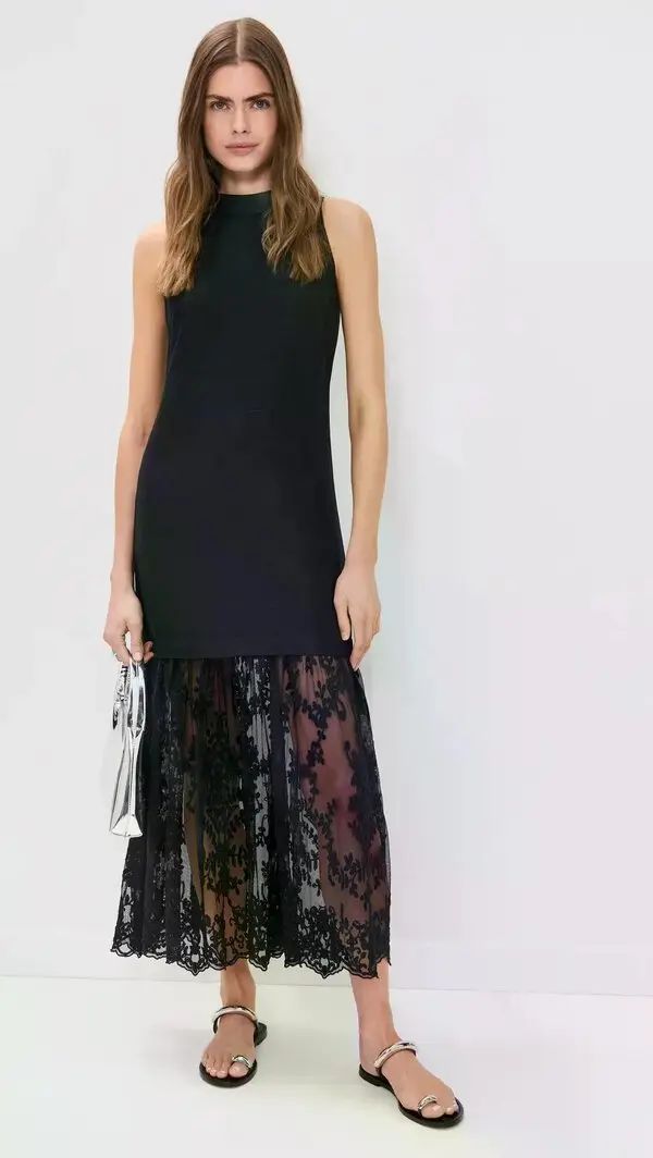 Sea Marja Embroidery Mesh Combo Tank Dress In Black - 50% Off | Editorialist