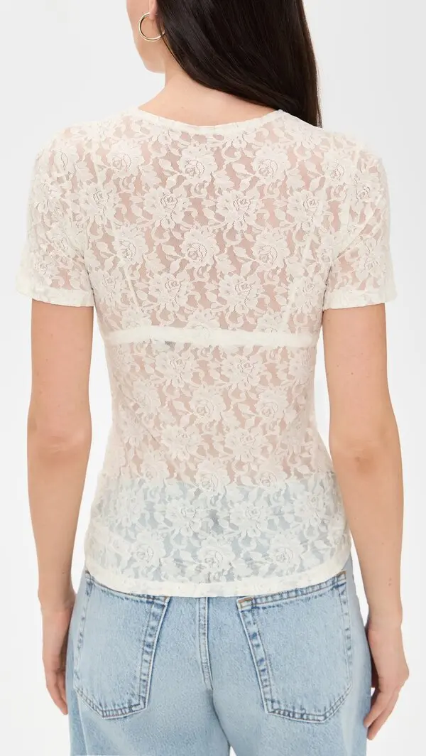 Hanky Panky Floral Lace Short Sleeve Top - Marshmallow