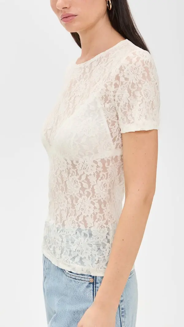 Hanky Panky Floral Lace Short Sleeve Top - Marshmallow