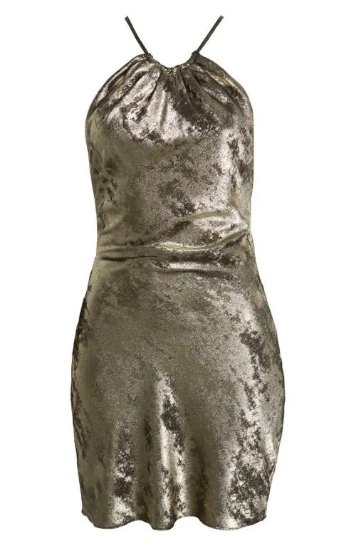 Mistress Rocks Metallic Lam Halter Neck Mini Dress In Gold - 80% Off |  Editorialist