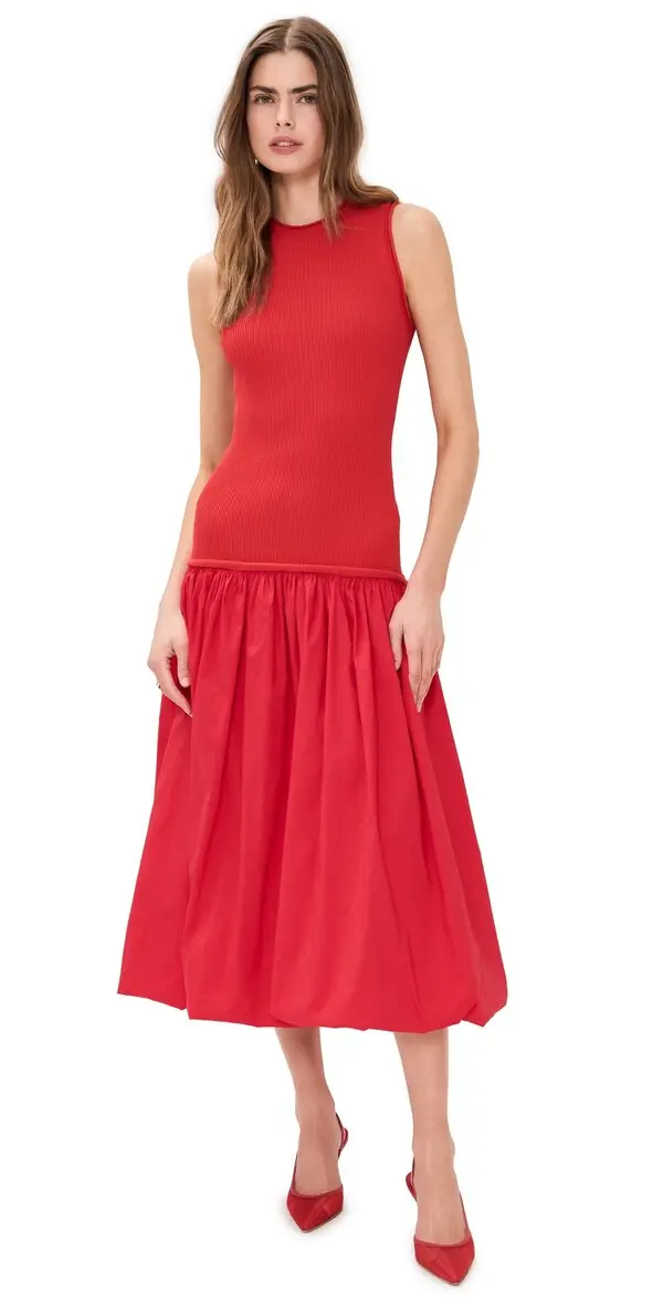 Simonmiller Yanez Poplin Combo Dress In Cherry Red - 60% Off | Editorialist