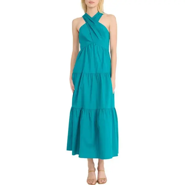 Maggy London Tiered Stretch Poplin Maxi Dress