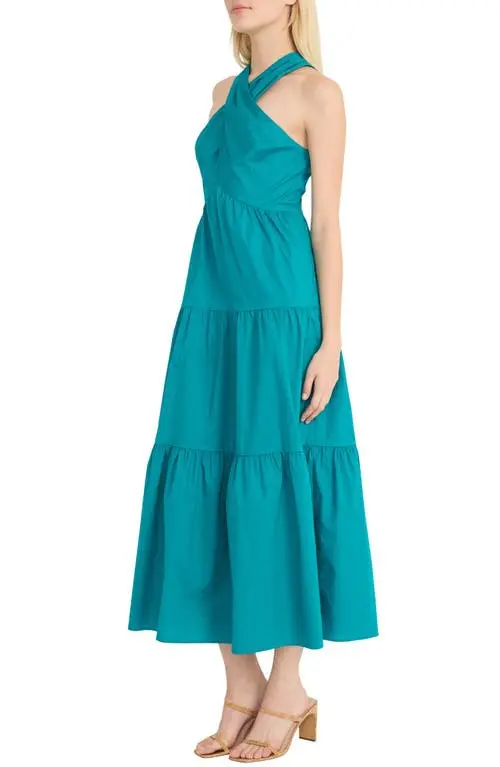 Maggy London Tiered Stretch Poplin Maxi Dress