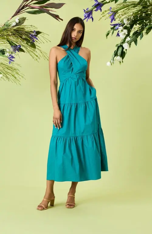 Maggy London Tiered Stretch Poplin Maxi Dress