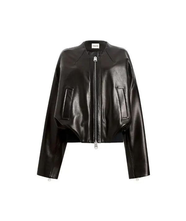 Khaite Hewit Leather Bomber Jacket - Black