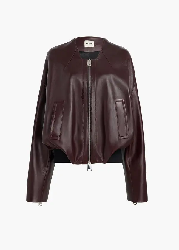 Khaite Hewit Leather Bomber Jacket - Bordeaux