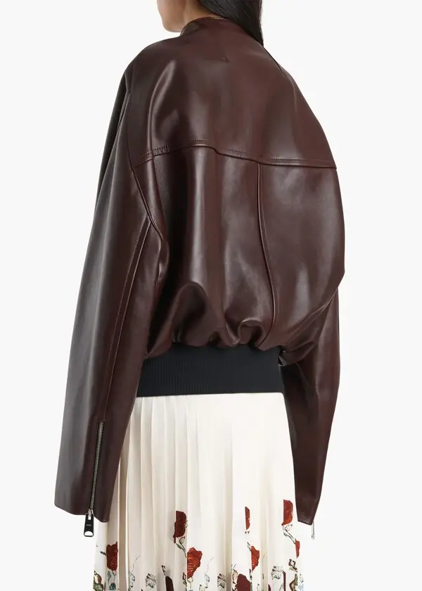 Khaite Hewit Leather Bomber Jacket - Bordeaux