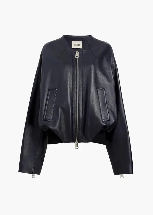 Khaite Hewit Leather Bomber Jacket - Dark Navy