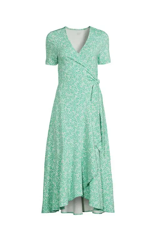 LANDS' END Cotton Modal V-neck Wrap Midi Dress
