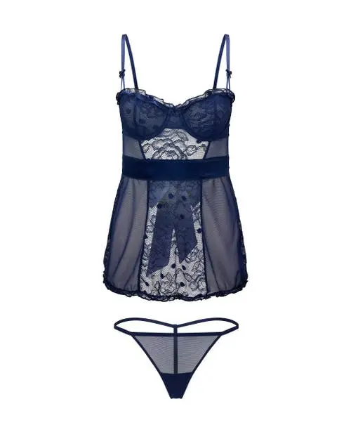 ADORE ME Etty Babydoll & G-string Set Lingerie - Dark Blue