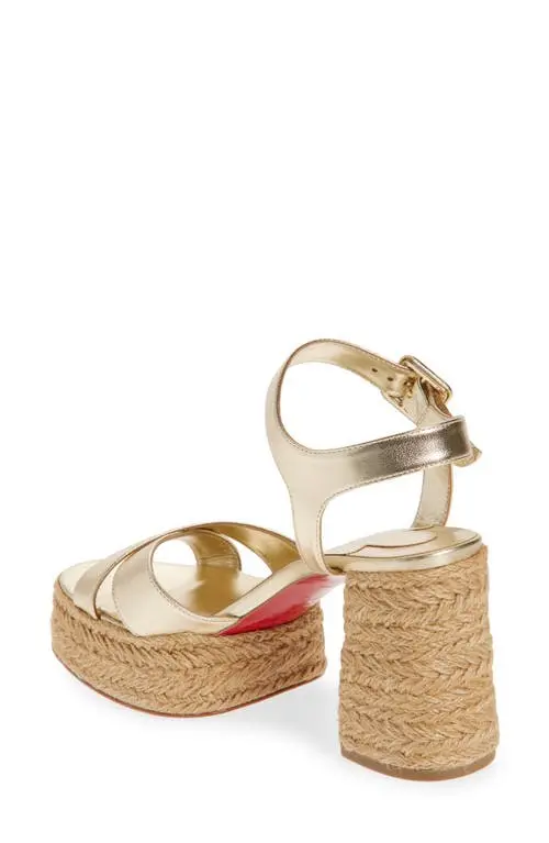 CHRISTIAN LOUBOUTIN Calakala Metallic Leather Espadrille Platform Sandals - Platine