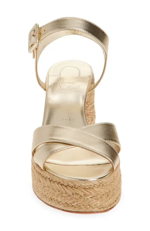 CHRISTIAN LOUBOUTIN Calakala Metallic Leather Espadrille Platform Sandals - Platine