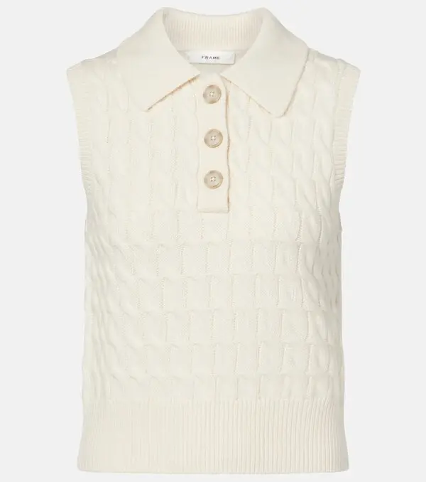 FRAME The Cable Polo Wool Vest - Beige