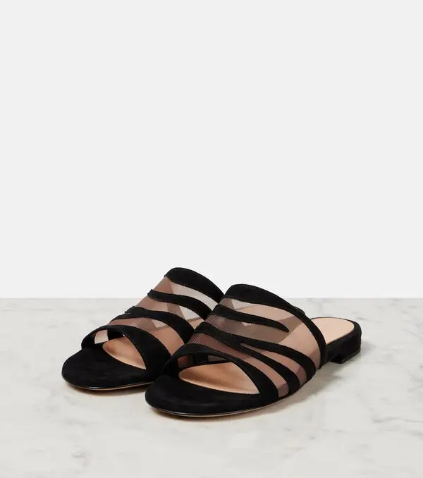 GIANVITO ROSSI Tigra Suede And Mesh Slides