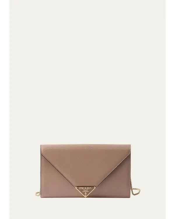 Prada Envelope Flap Saffiano Leather Wallet On Chain - Cipria