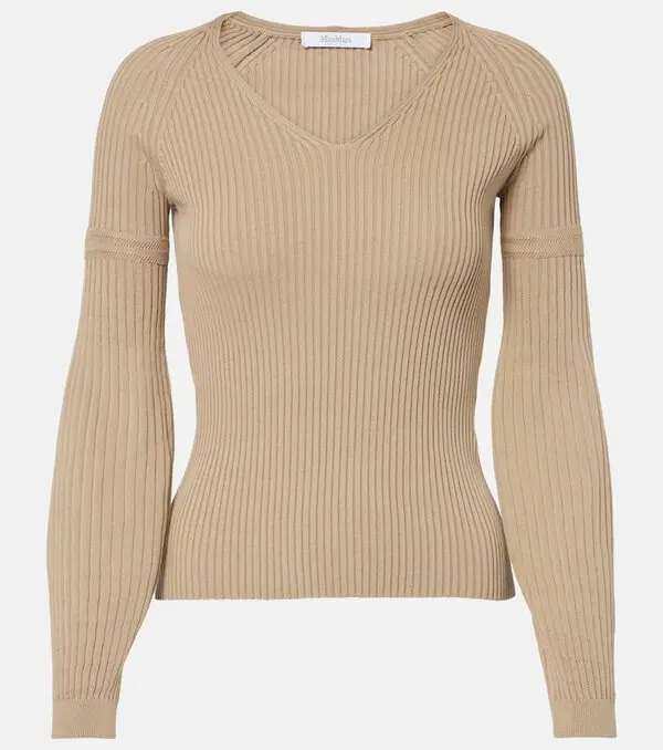 Max Mara Gioiosa Ribbed-knit Cotton Sweater - Beige