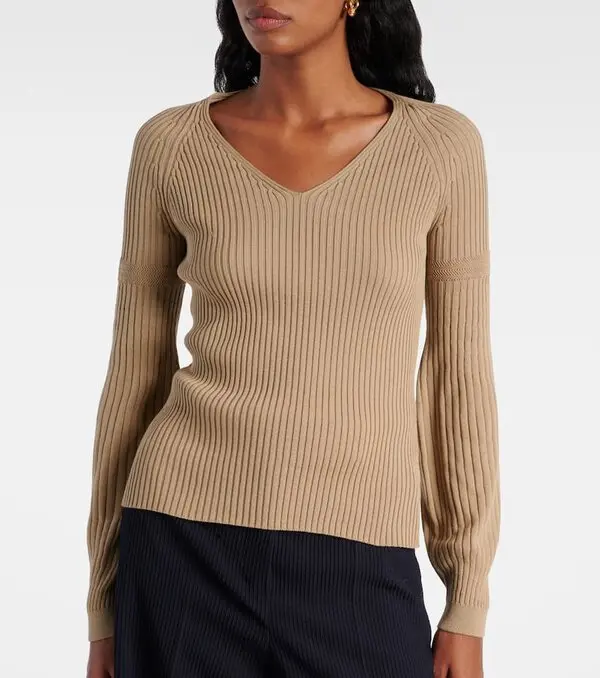 Max Mara Gioiosa Ribbed-knit Cotton Sweater - Beige