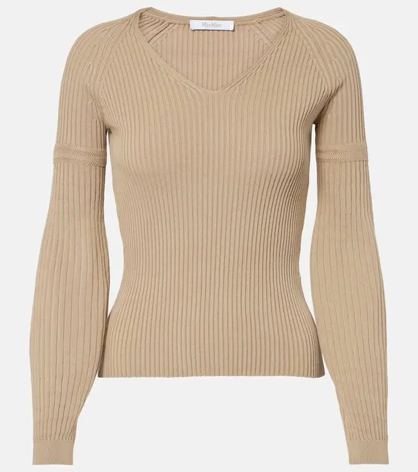 Max Mara Gioiosa Ribbed-knit Cotton Sweater - Beige