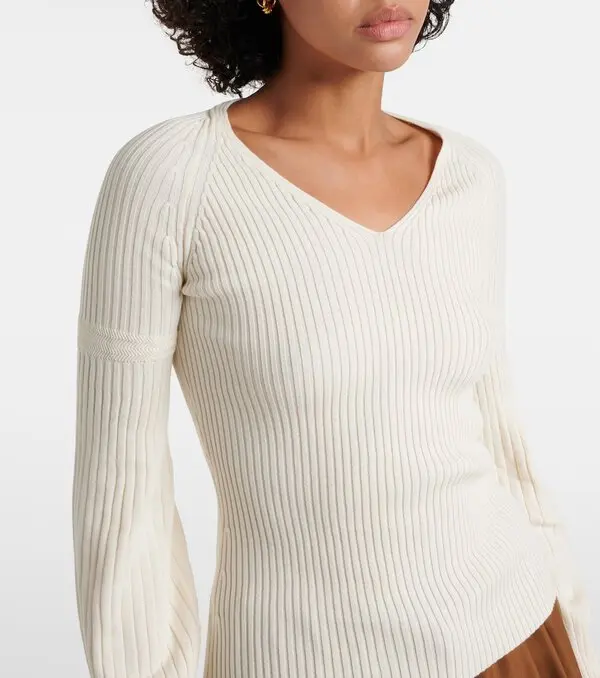 Max Mara Ribbed-knit Cotton Sweater - White